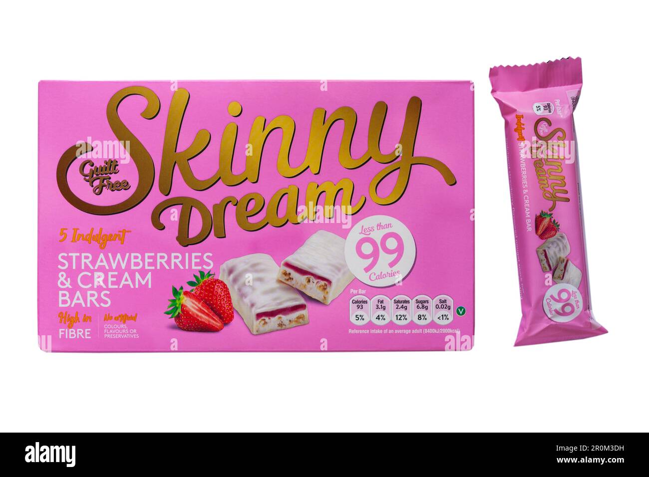 Box of guilt free Skinny Dream indulgent Strawberries & Cream Bars high in fibre less than 99 ...