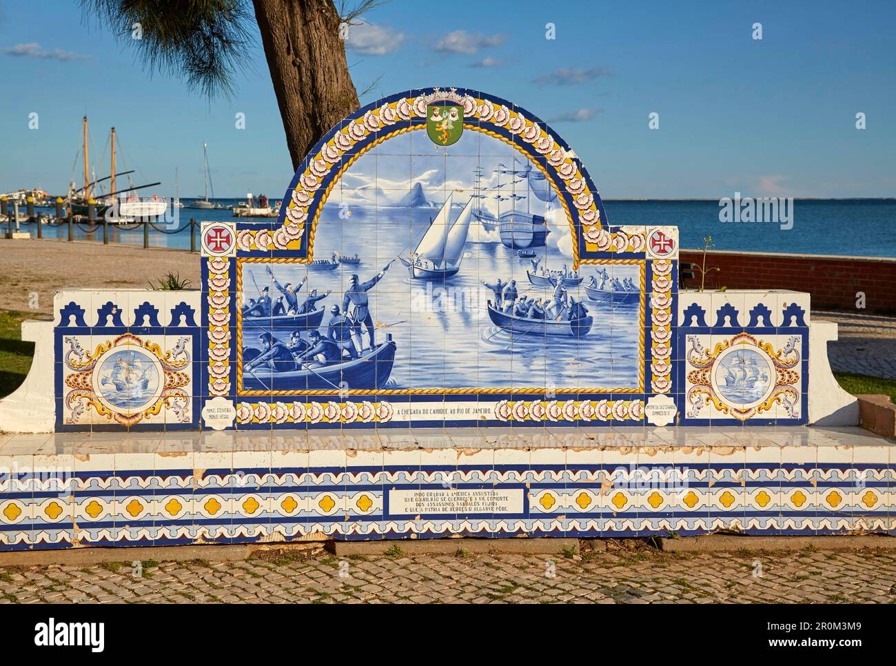 Picture made of tiles (Azulejos) at Olhao, Jardim Pescador Olhanense ...
