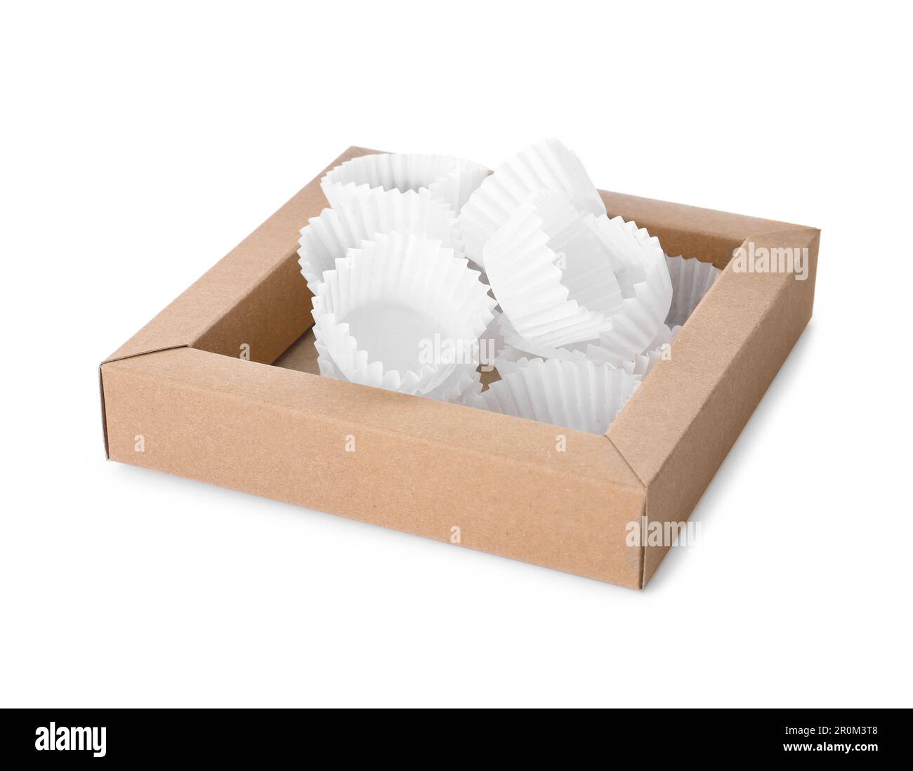 Empty box of chocolate sweets with candy paper cups isolated on white ...