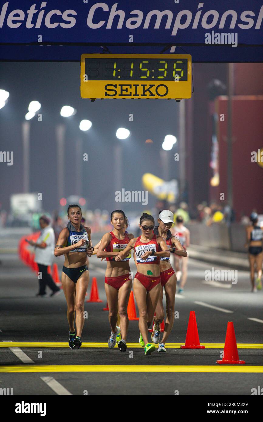 Marchers running the 20km race walk at the 2019 World Championships in ...