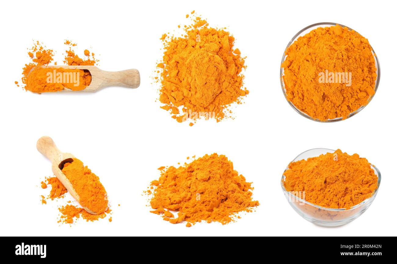 Set with saffron powder on white background Stock Photo - Alamy