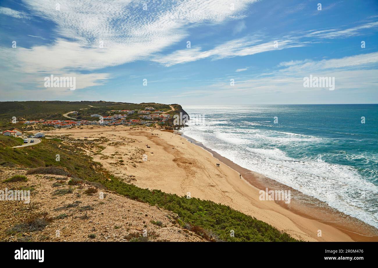 Steep coast and beach of Monte Clérigo, Atlantic Ocean, Parque Natural ...
