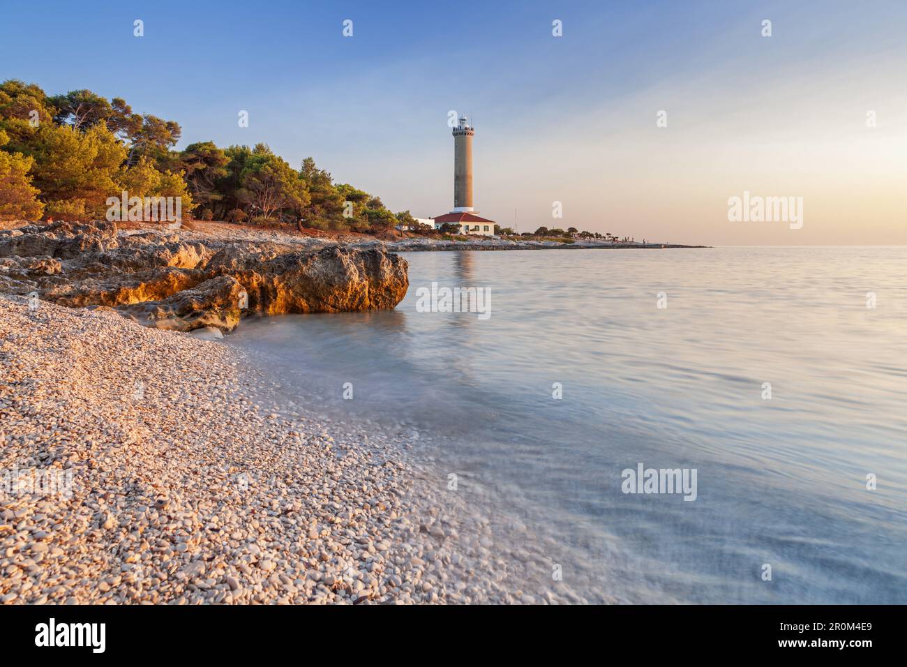 Lighthouse Veli Rat on the island Dugi Otok at the Mediterranean Sea ...