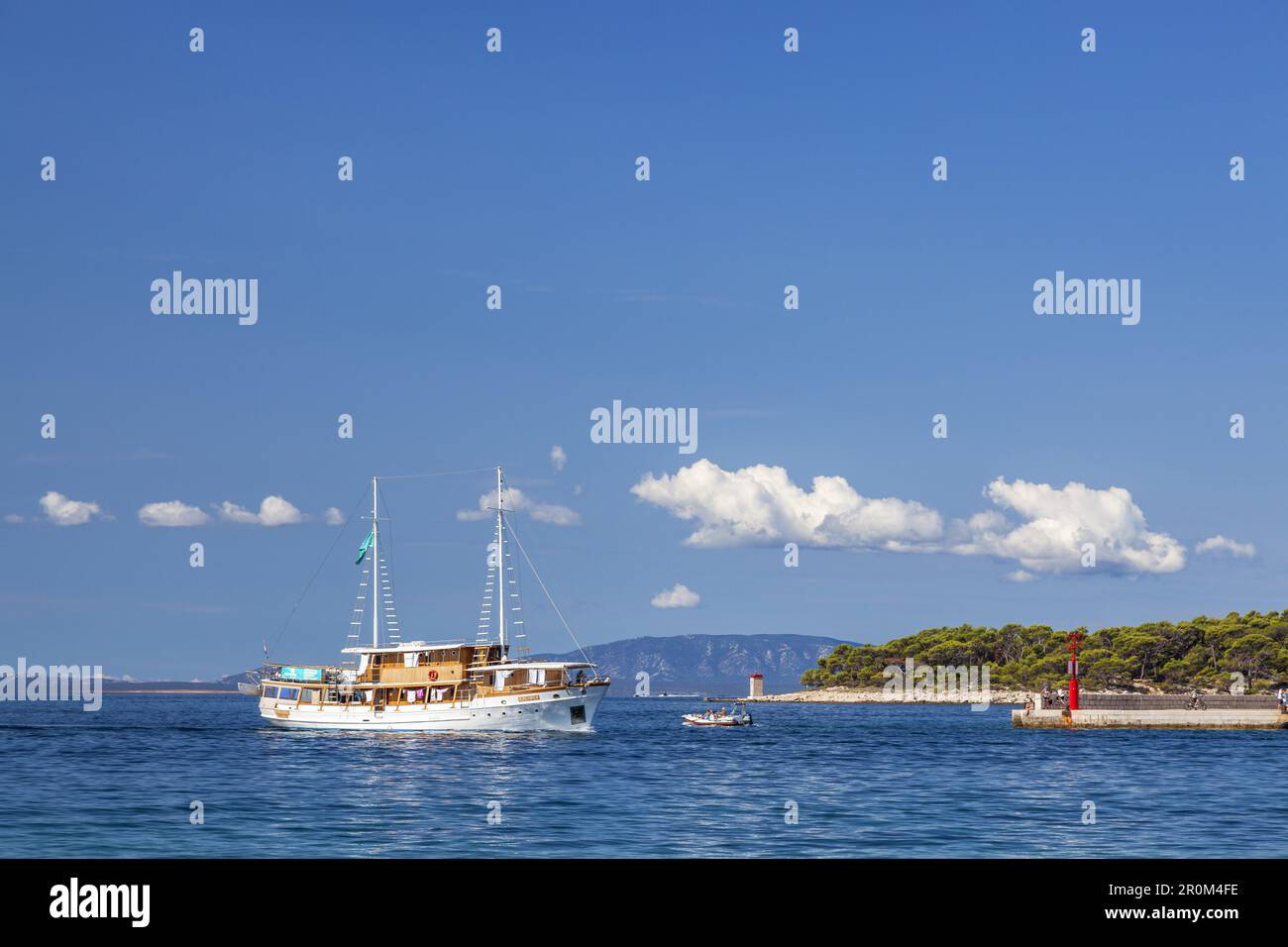 Motor sailing ship in front of the island Rab, kvarner bay ...