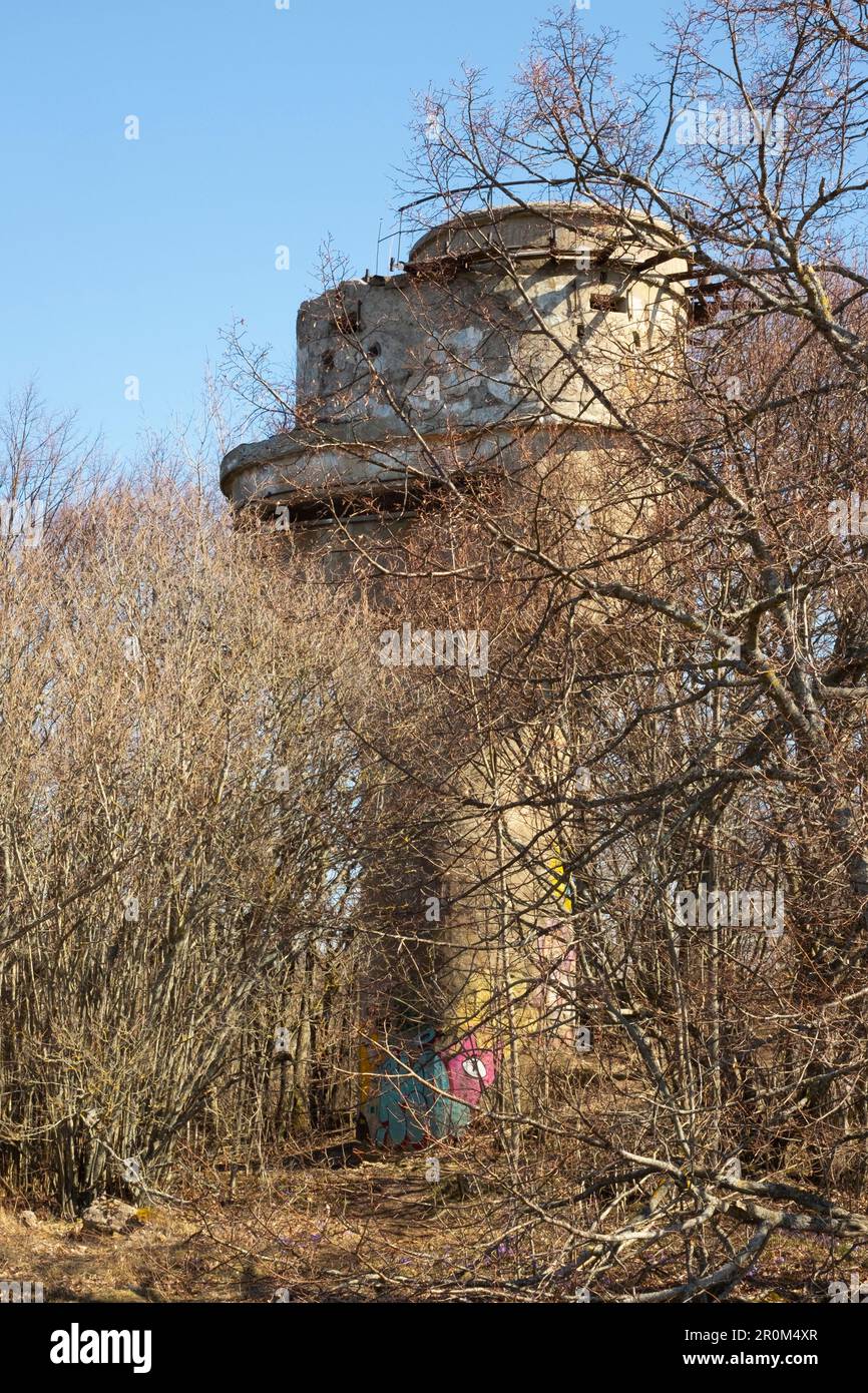 Derelict former Soviet watchtower in the closed city of Paldiski. The ...