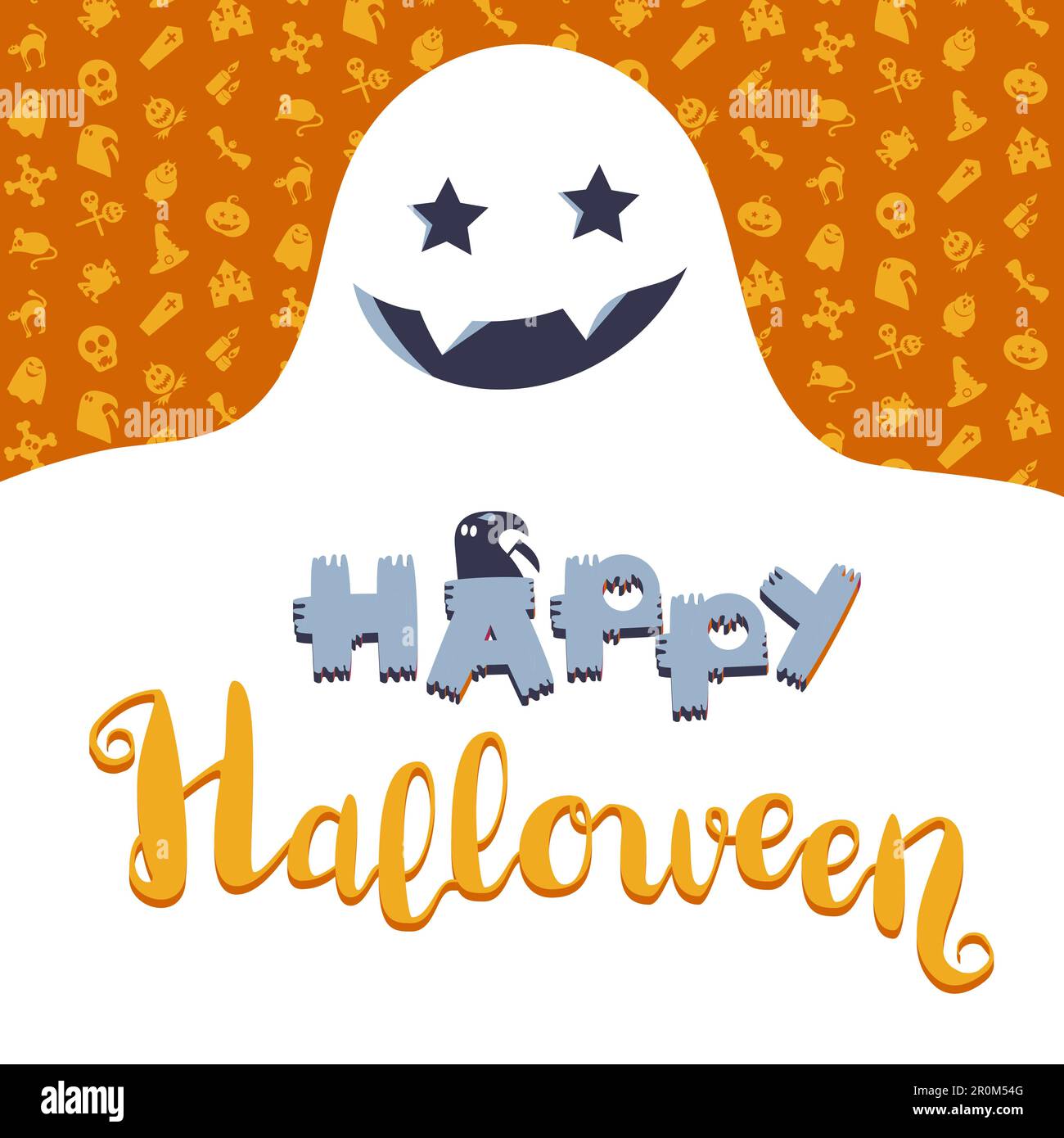 Happy Halloween Lettering with ghost. Trick or treat concept for print ...