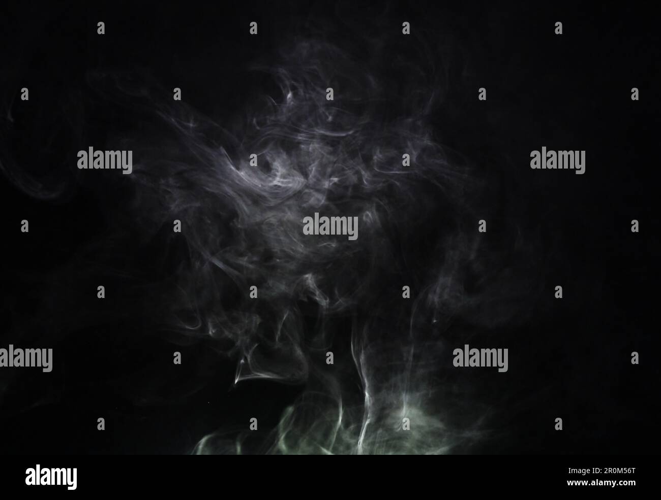 Grey smoke puff, white background and studio with no people with fog in ...