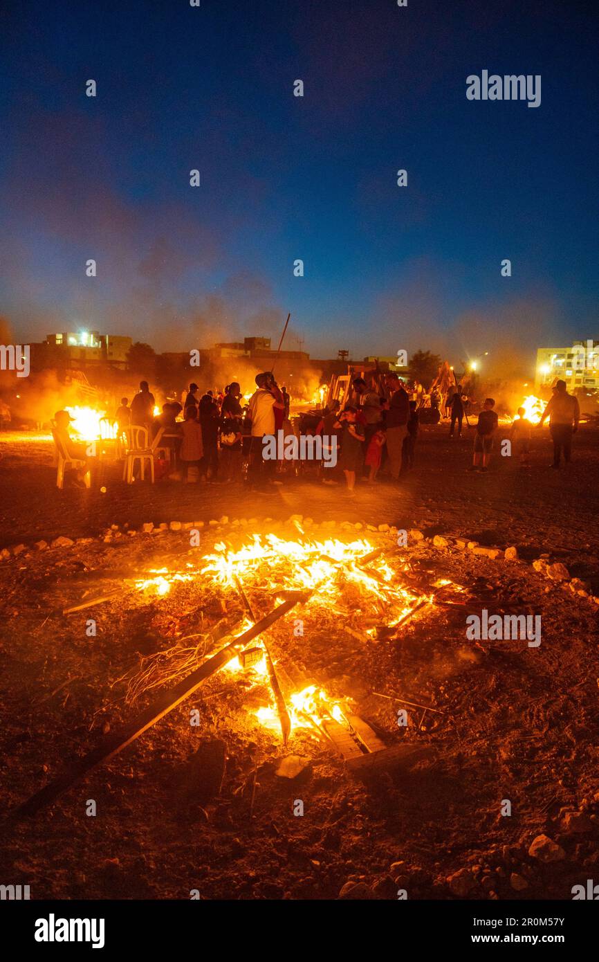 Bonfires during the Jewish Holiday of Lag Ba'Omer, which takes place ...