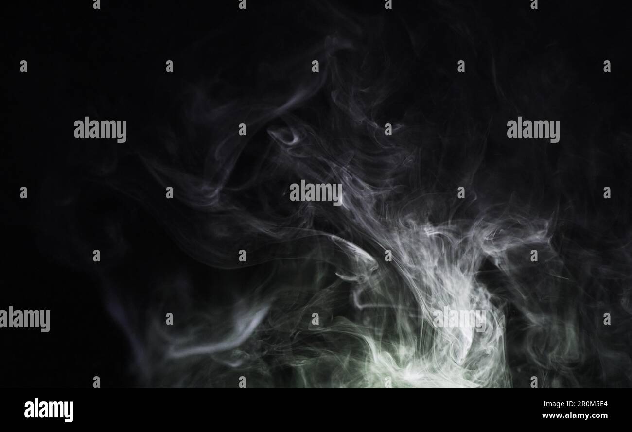 Smoke movement, white background and studio with abstract pollution ...