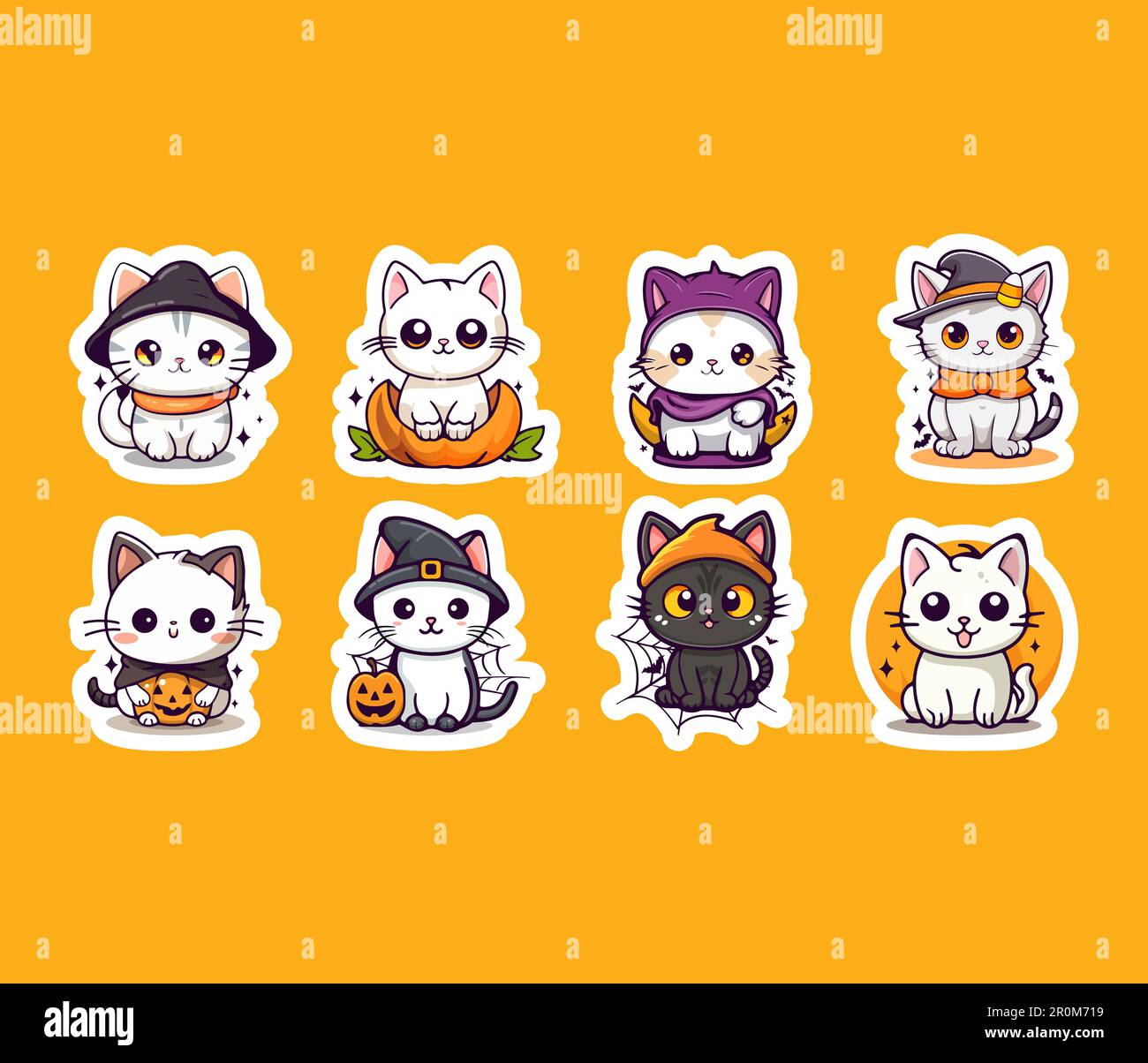 Cute Halloween Cat In Cartoon Style Sticker Pack Stock Vector Image And Art Alamy