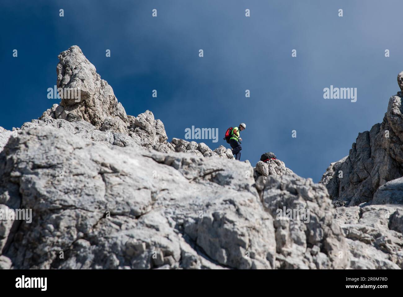 Climbers in descent at Watzmanngrat, Watzmann, Berchtesgaden Alps ...