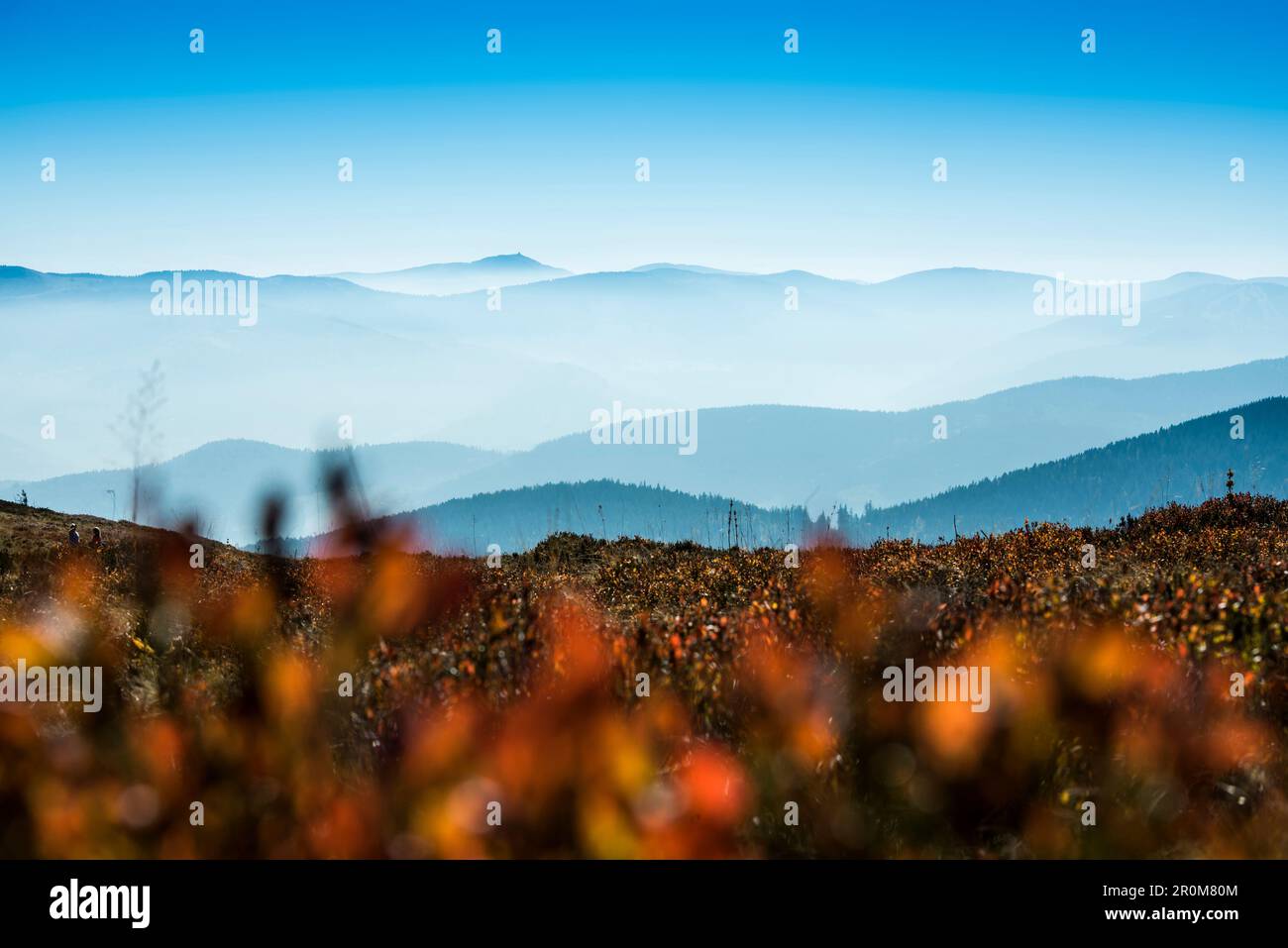 Staggered mountain ranges in the haze, at Hohneck, Col de la Gorge ...