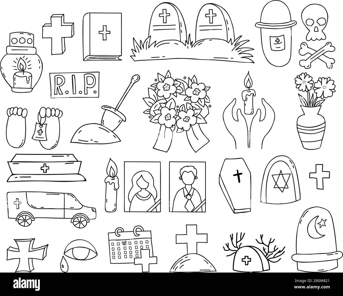Death and funeral symbol. Grave, cross, cemetery, portrait of deceased ...