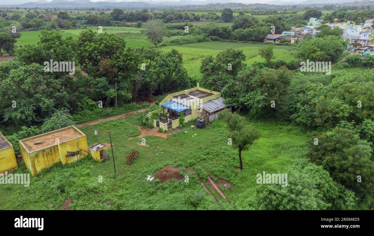 An aerial view of the picturesque Indian village of Podarallapalli ...