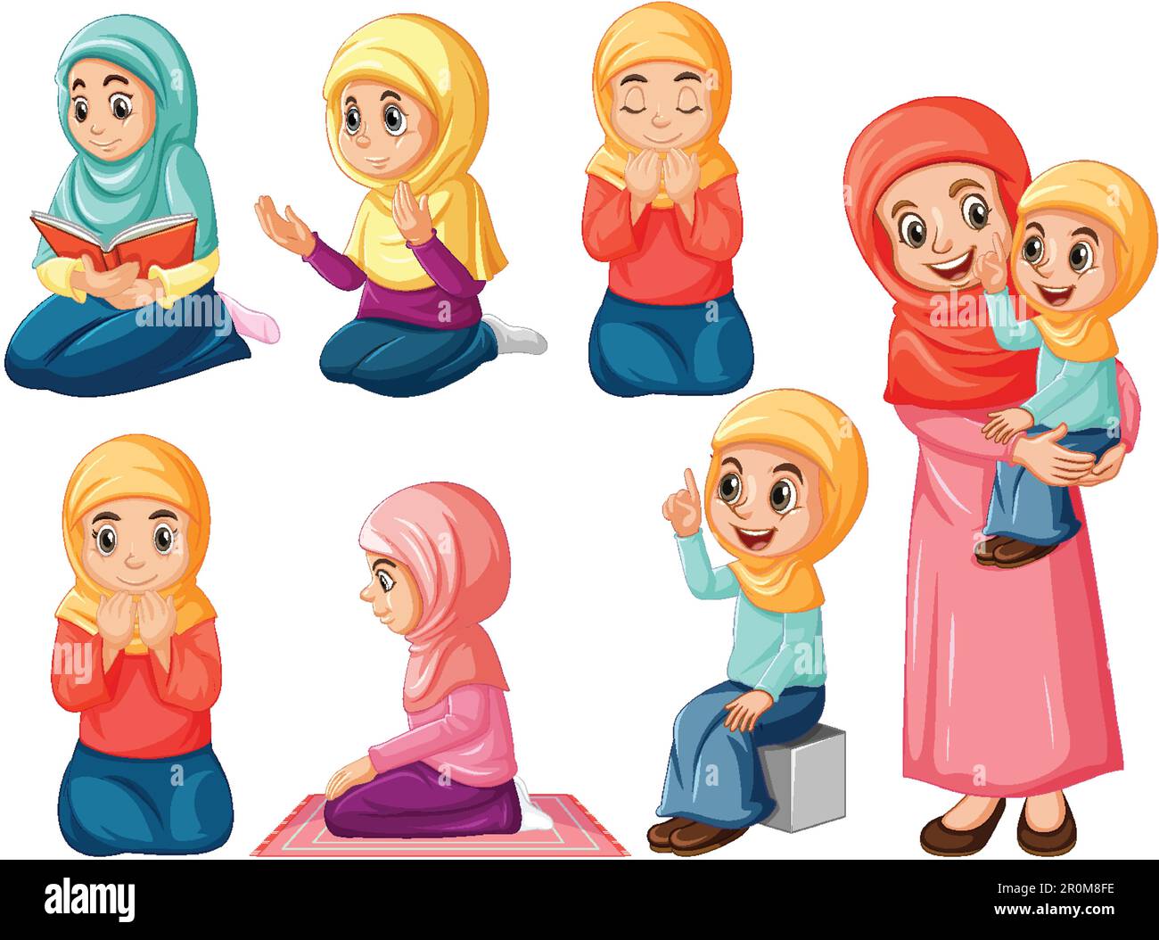 Set of muslim people cartoon character illustration Stock Vector Image ...