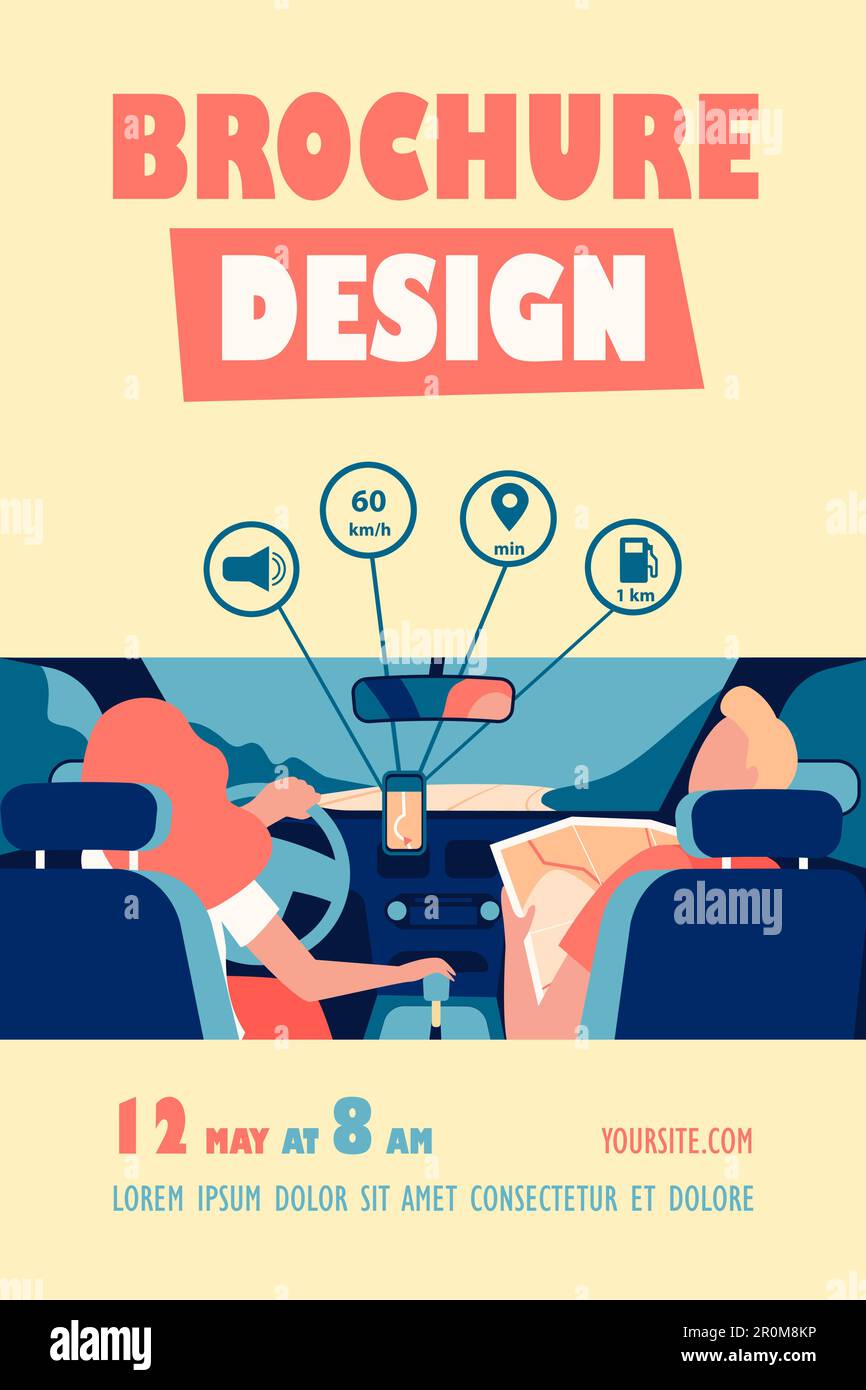 Driver and passenger navigating on road within map Stock Vector Image ...