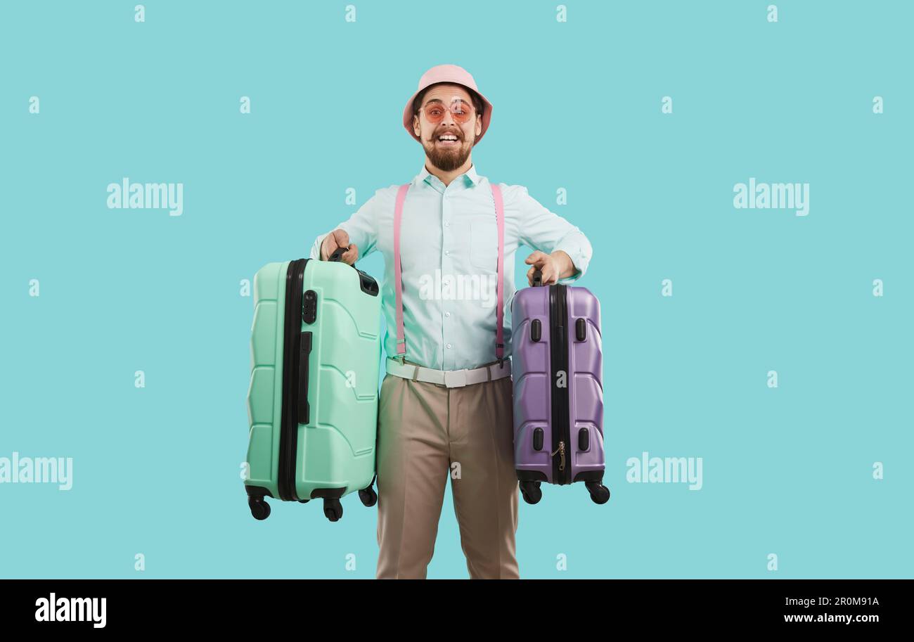 Happy man with suitcases ready for summer vacation Stock Photo - Alamy
