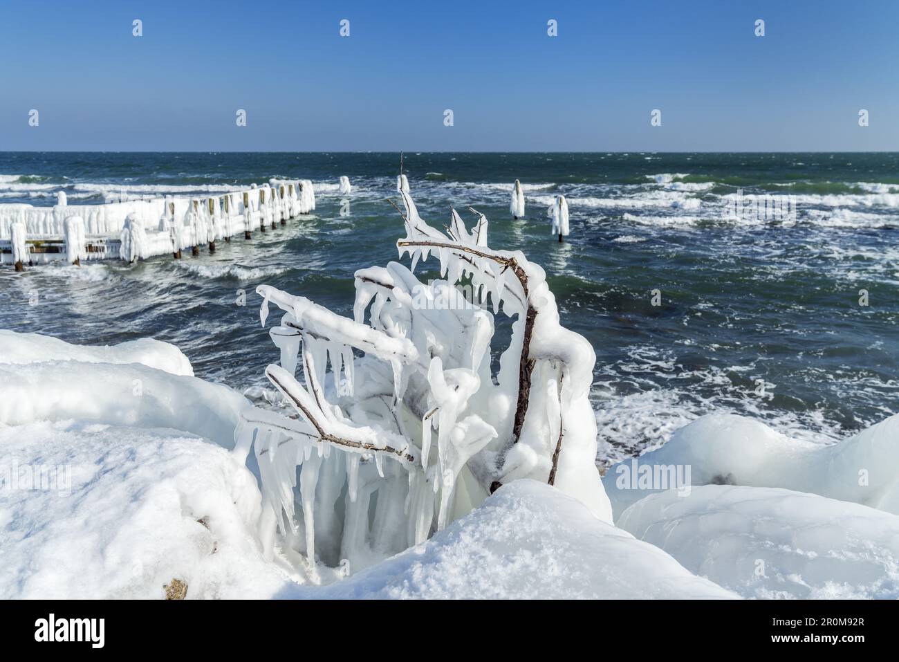 Icy coast in the fishing village of Vitt near Cape Arkona, Wittow ...
