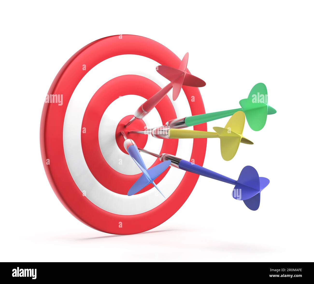 Darts hitting the center of dartboard, concept image Stock Photo - Alamy