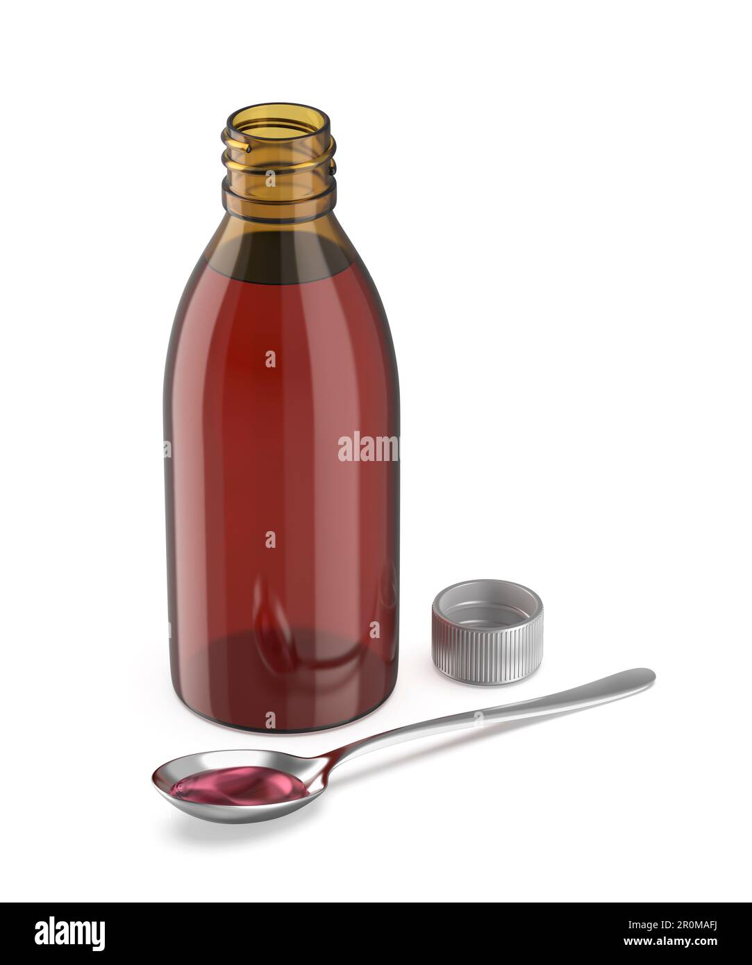 Open glass bottle and spoon with cough medicine syrup Stock Photo - Alamy
