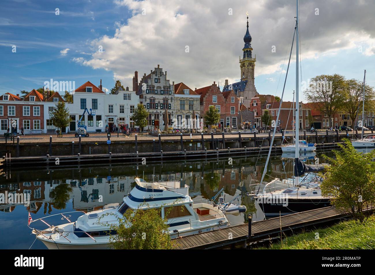 View over the harbor on Veere, Veerse Meer, Walcheren peninsula ...