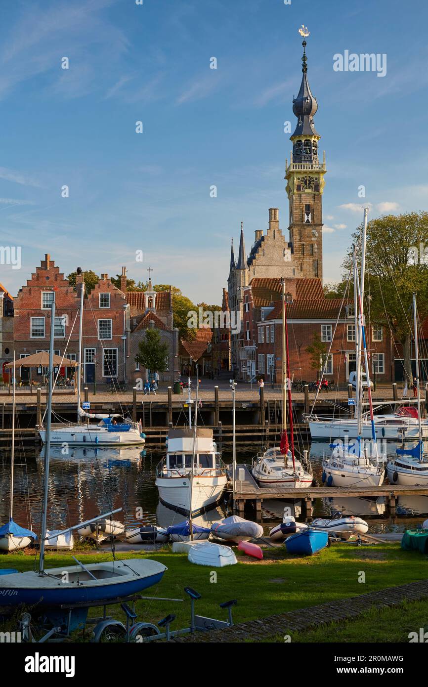 View over the harbor on Veere, Veerse Meer, Walcheren peninsula ...