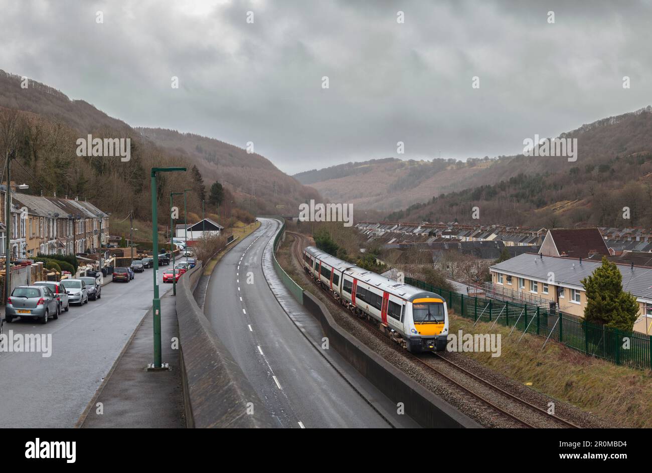 Transport For Wales class 170 turbostar train passing the rows of ...