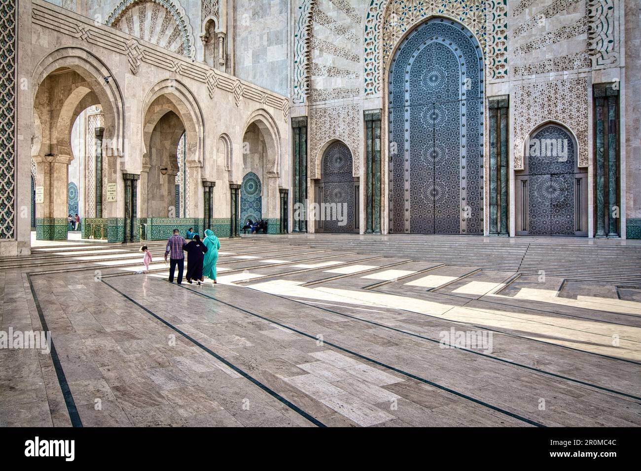 Courtyard in Hassan II Mosque with visitors, Casablanca, Morocco ...