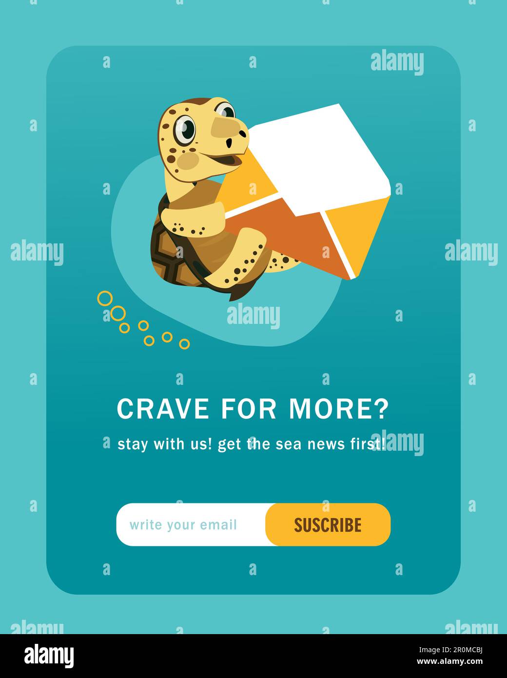 Email subscription design with funny turtle holding envelope Stock ...