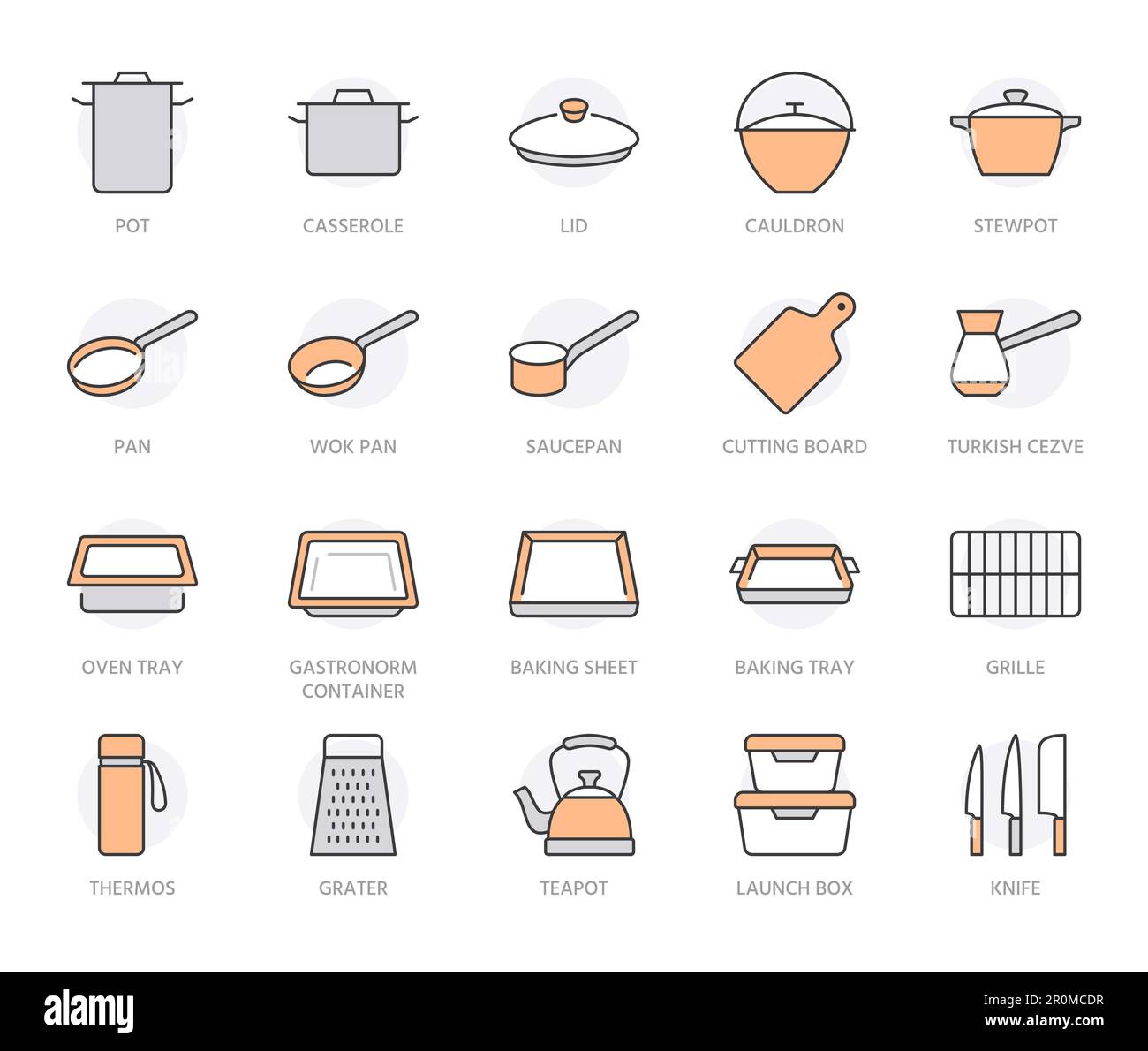 Cookware line icon set. Kitchen equipment - cooker pan pot, frying ...