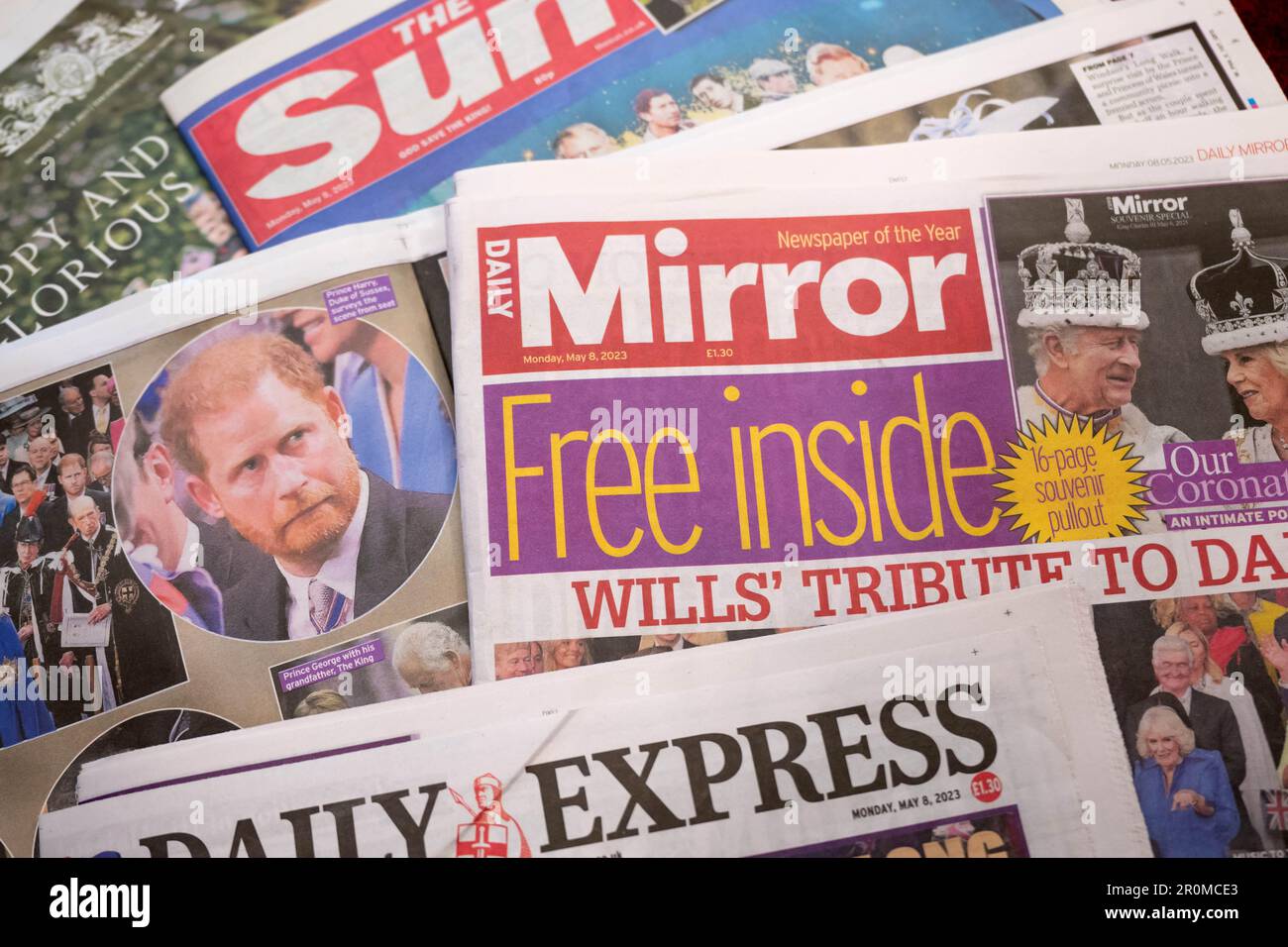 PRODUCTION - 08 May 2023, Great Britain, London: The British newspapers ...