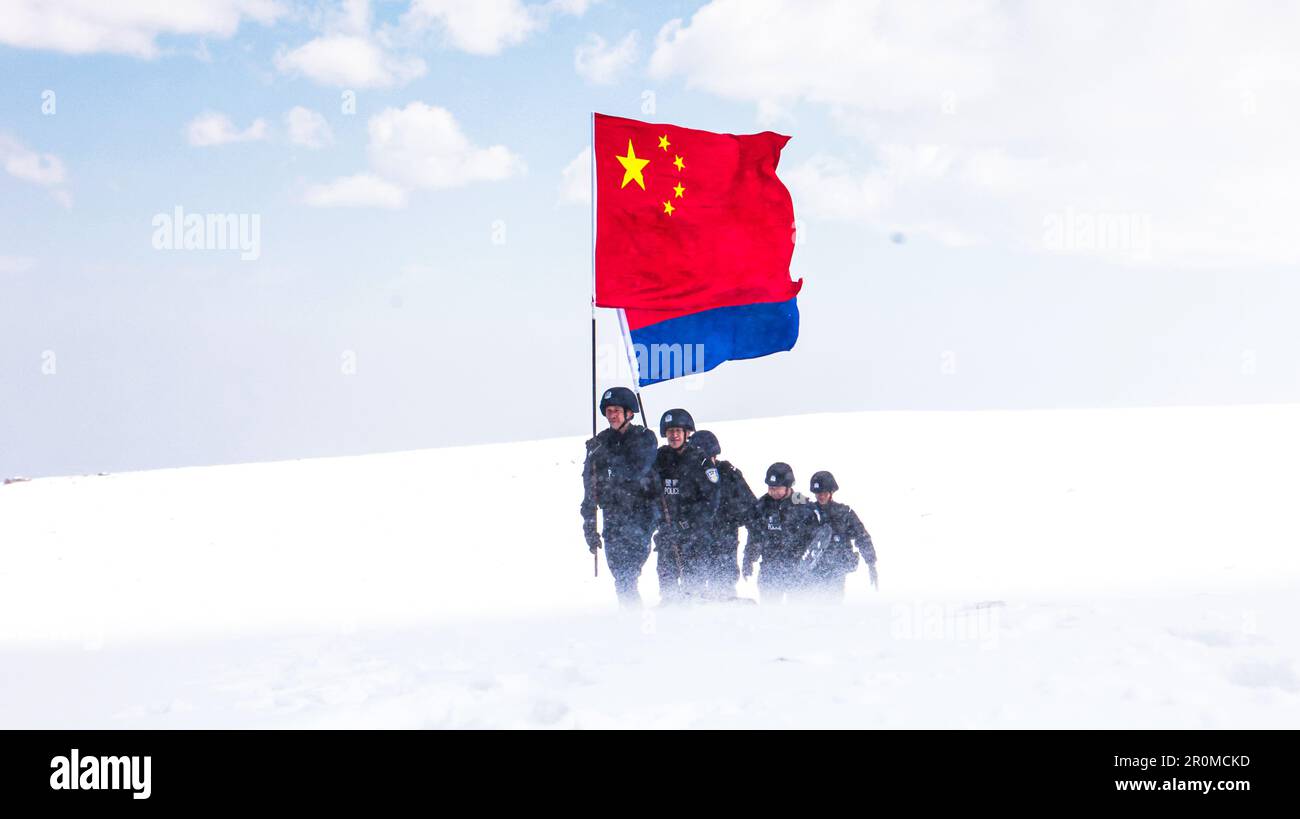 ALTAY, CHINA - MAY 9, 2023 - Border police patrol the frontier area of ...