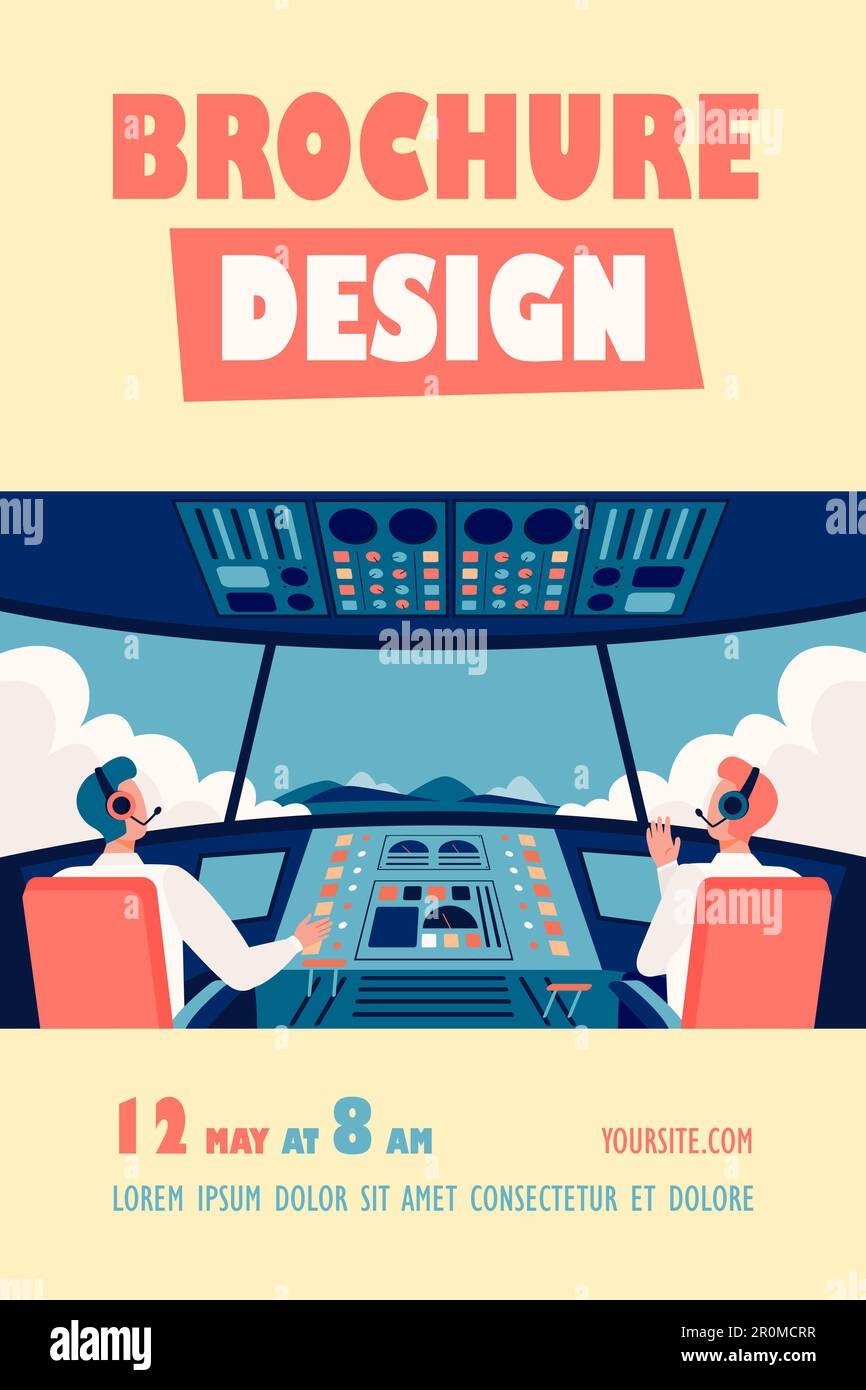 Colorful airplane cockpit isolated flat vector illustration Stock ...