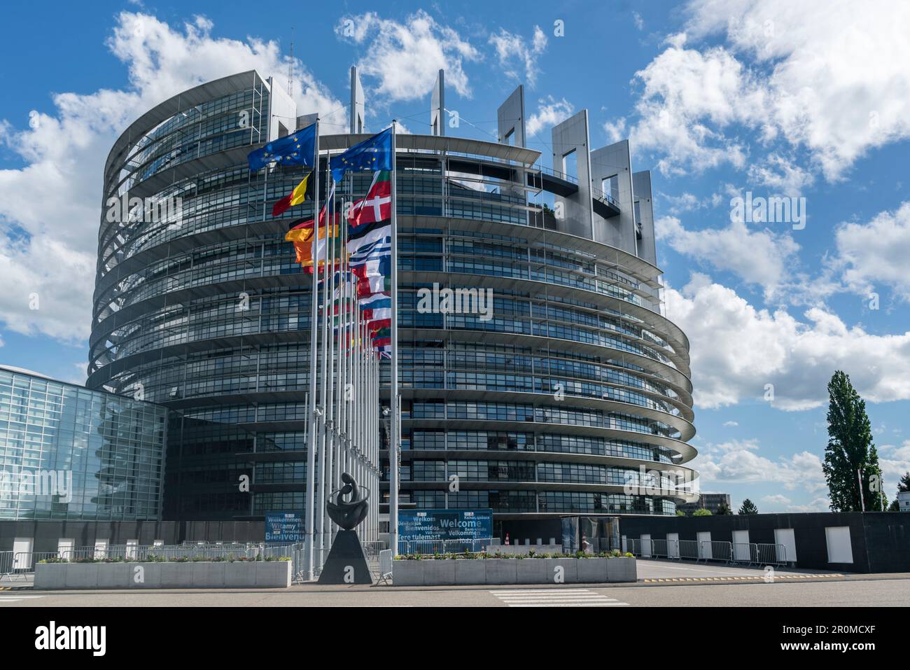 National flags of European nations in front of the EU Parliament in ...