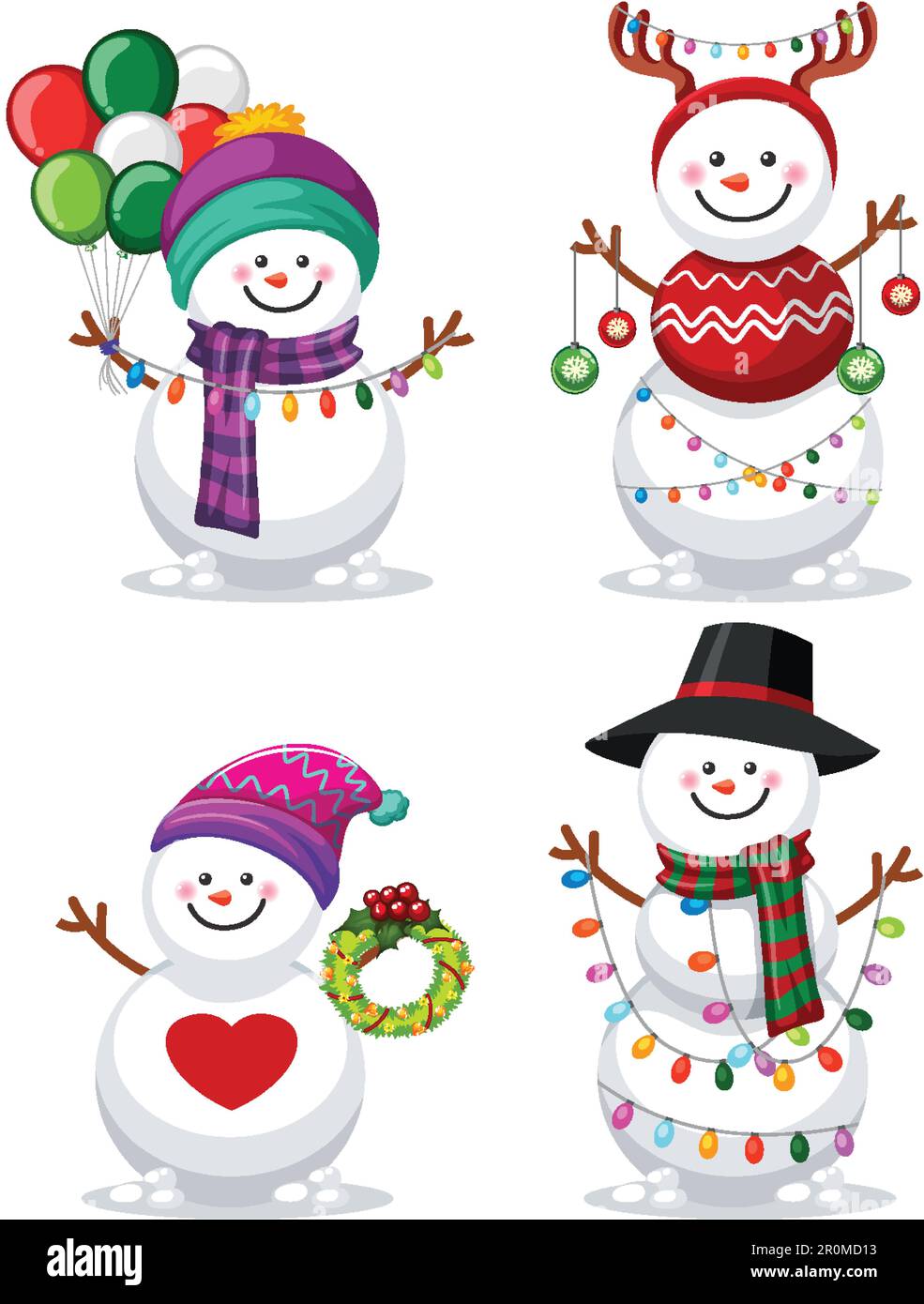 Set of Christmas snowman cartoon illustration Stock Vector Image & Art ...