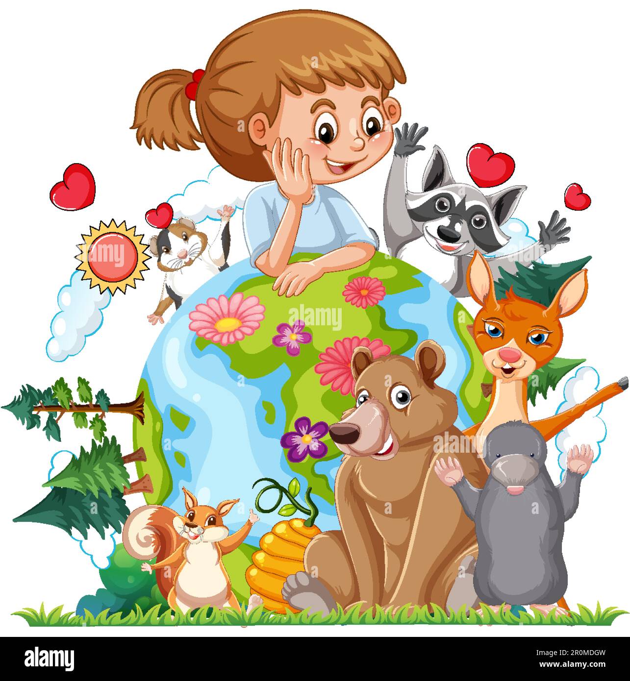 A girl and cute wild animals illustration Stock Vector Image & Art - Alamy