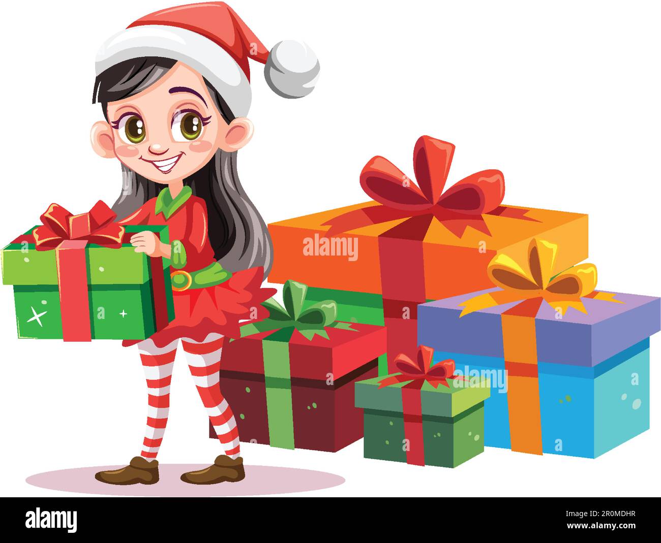 Christmas elf cartoon character with gift box illustration Stock Vector ...