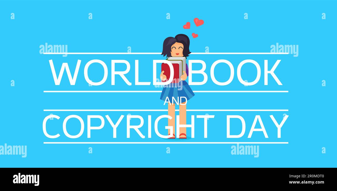 World Book and Copyright Day Horizontal Banner Wtih Reading Girl ...