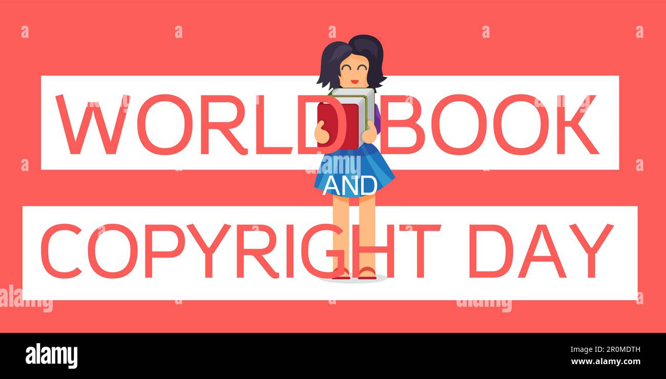 World Book and Copyright Day Horizontal Banner Wtih Reading Girl ...