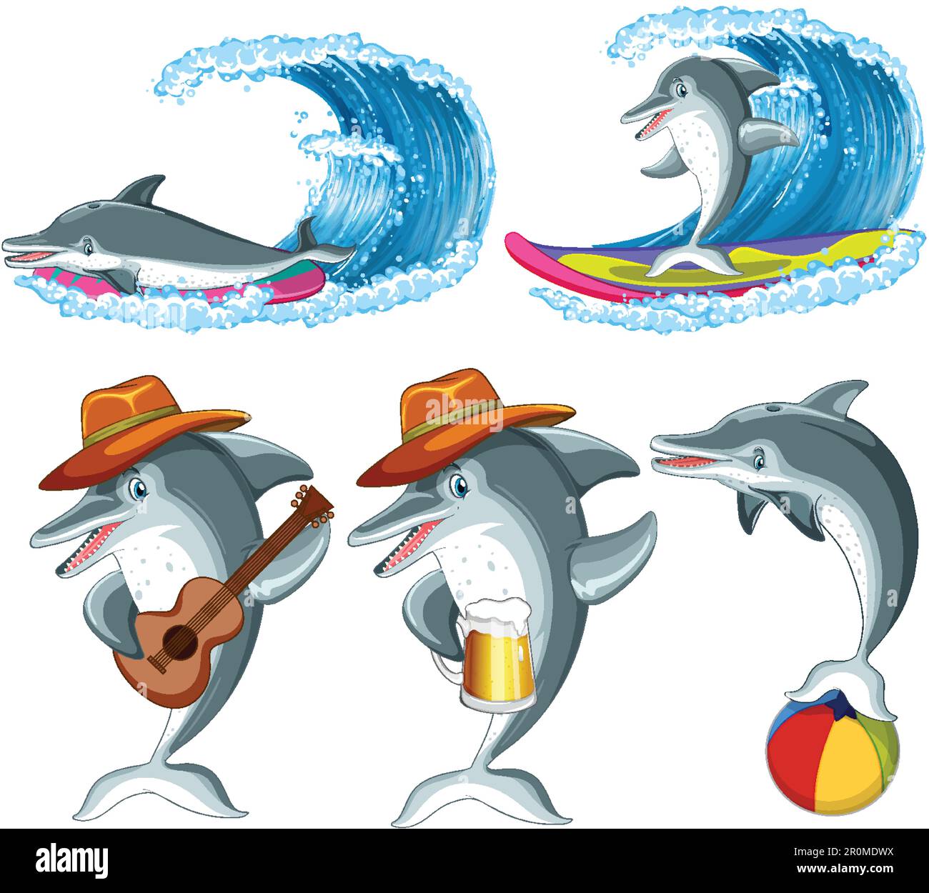 Cute Dolphin Cartoon Characters Collection illustration Stock Vector ...