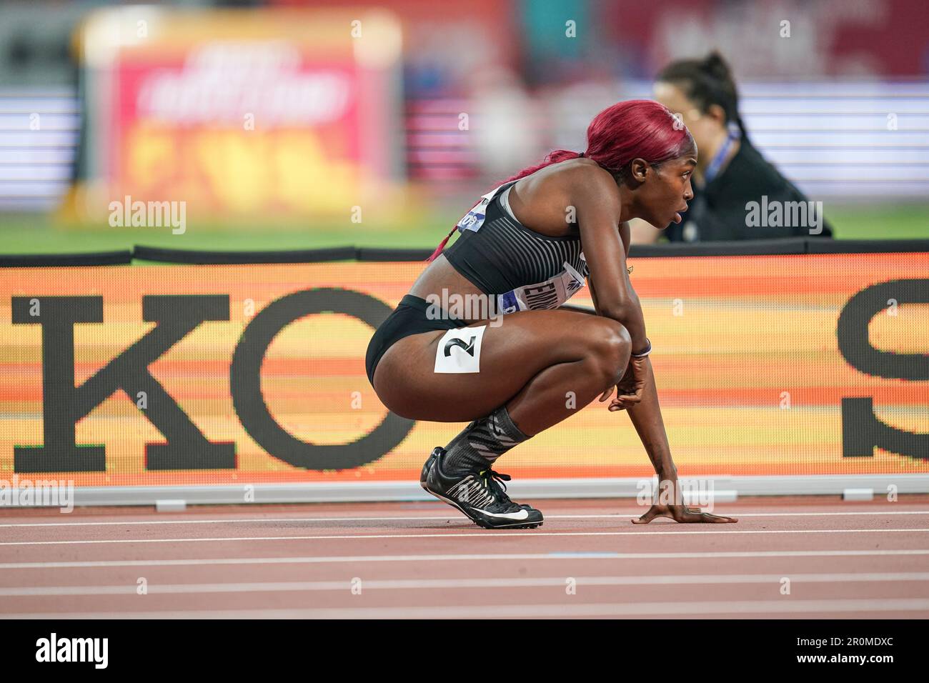 Crystal Emmanuel running the 100m at the 2019 World Athletics ...
