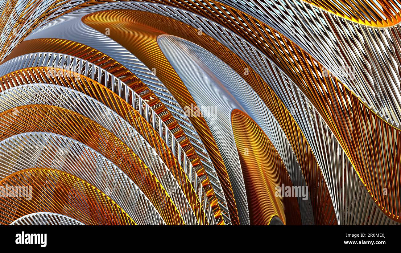 3D render, Gold wire pattern luxury background, Modern waves movement ...