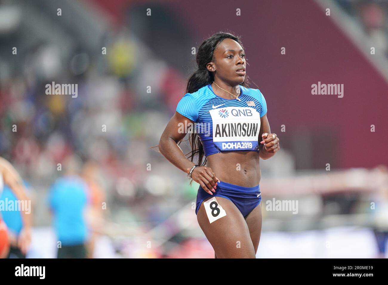 Morolake Akinosun running the 100m at the 2019 World Athletics Championships in Doha Stock Photo ...