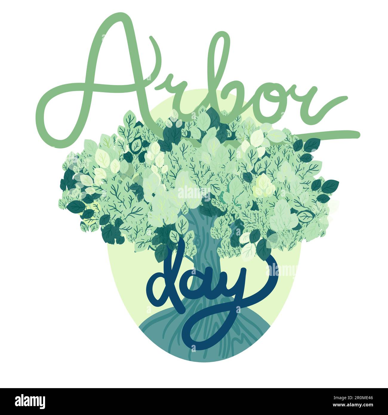 Save Our Planet Concept With Tree. Arbor Day Greeting for sticker ...