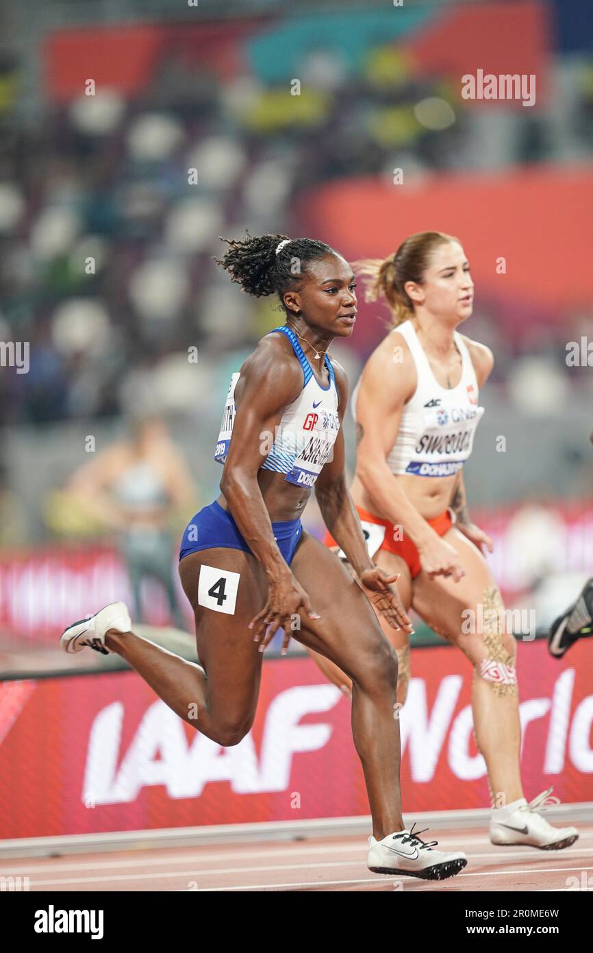 Dina Asher-Smith running the 100m at the 2019 World Athletics ...