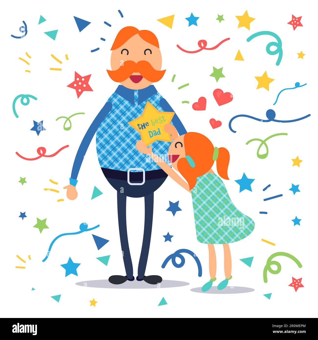 Happy Fathers Day concept with happy father and his daughter. Vector ...