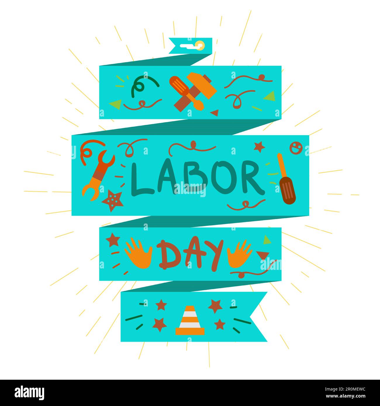 Labor Day Lettering Greeting Banner In View Ribbon With hammer ...
