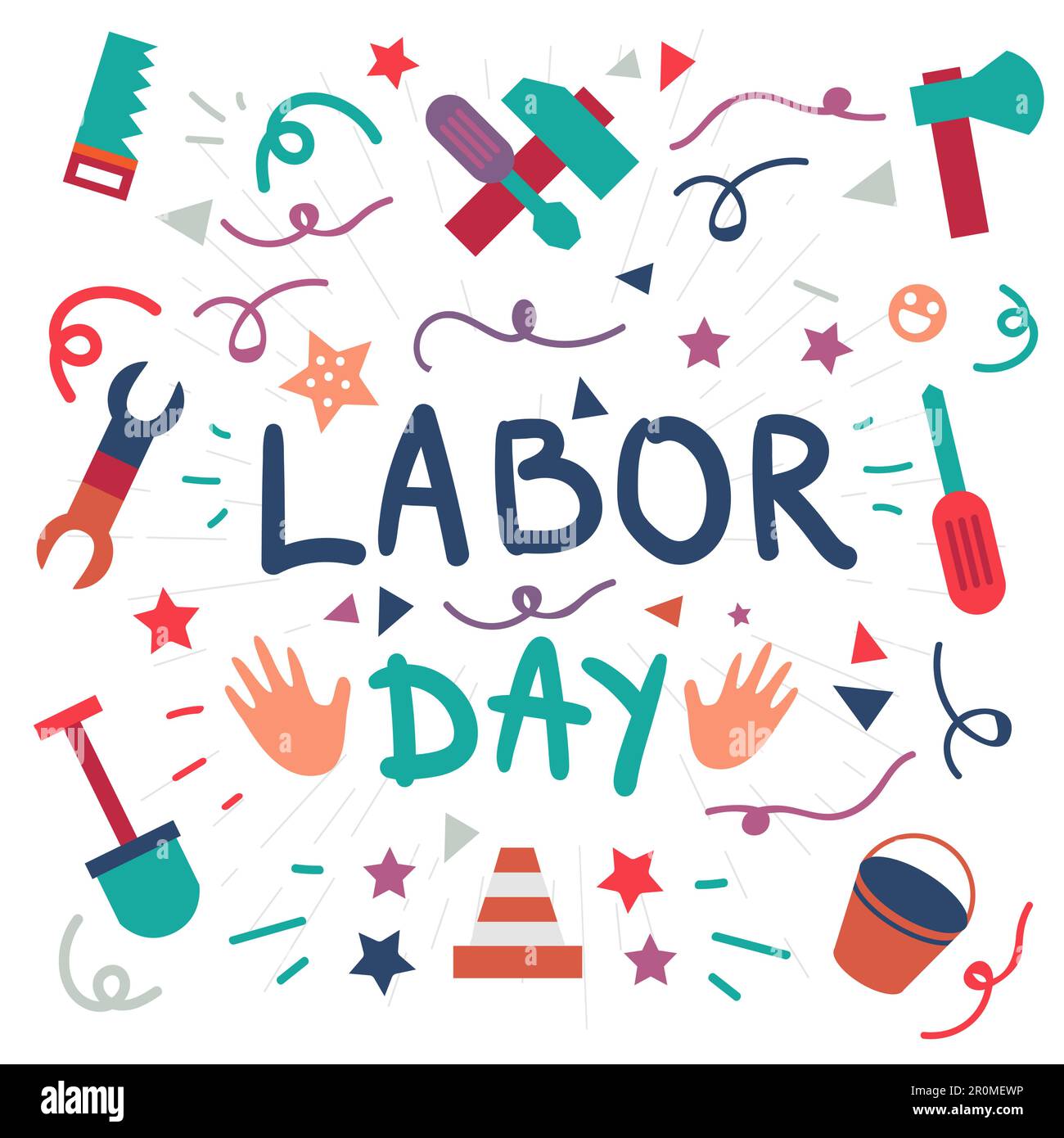 Labor Day Lettering Greeting Banner In View Ribbon With hammer ...