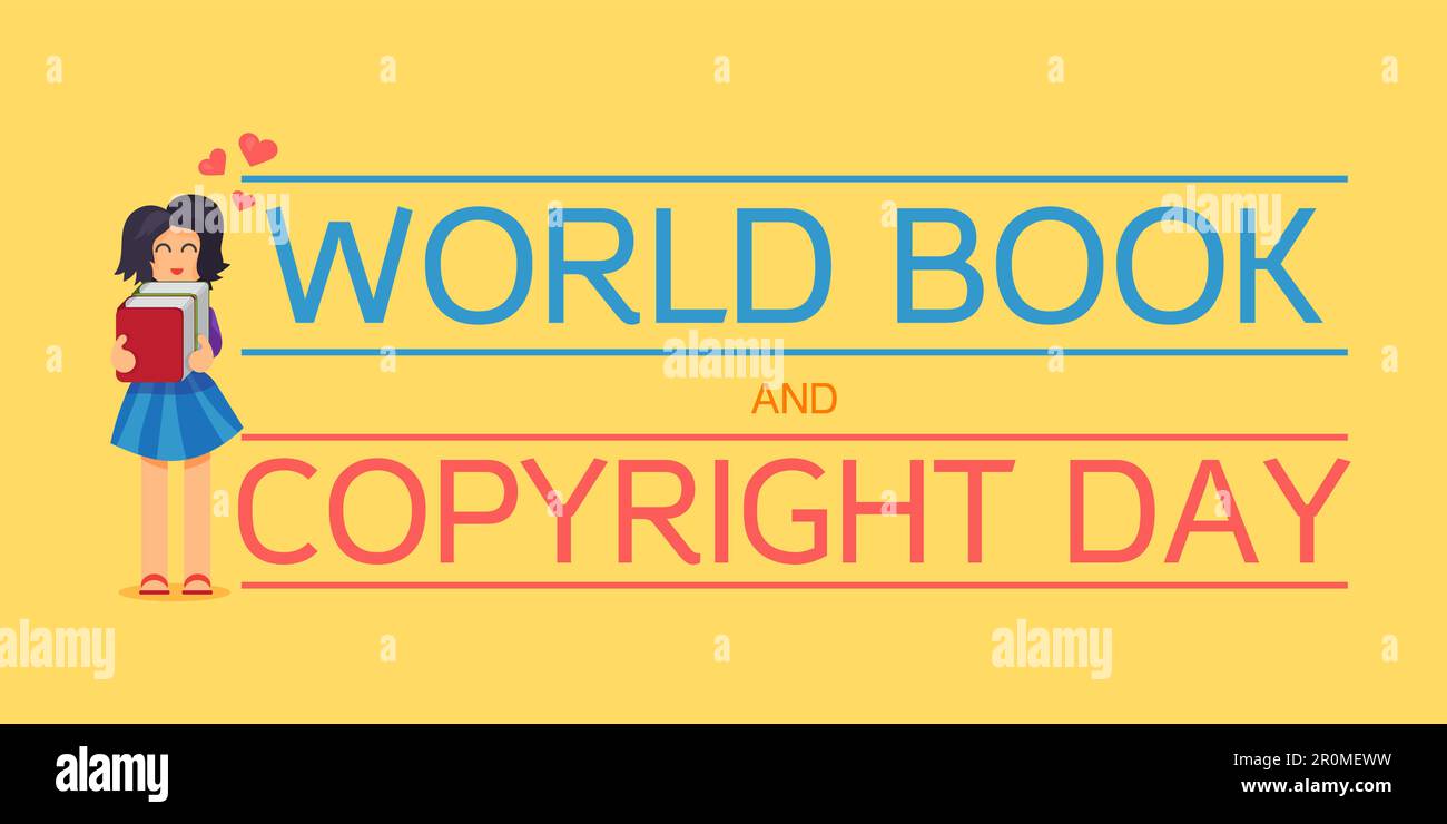 World Book and Copyright Day Horizontal Banner Wtih Reading Girl ...
