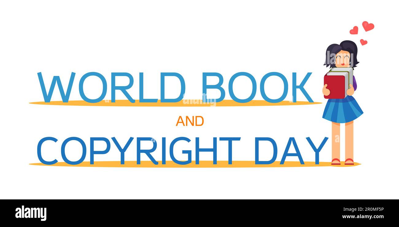 World Book and Copyright Day Horizontal Banner Wtih Reading Girl ...